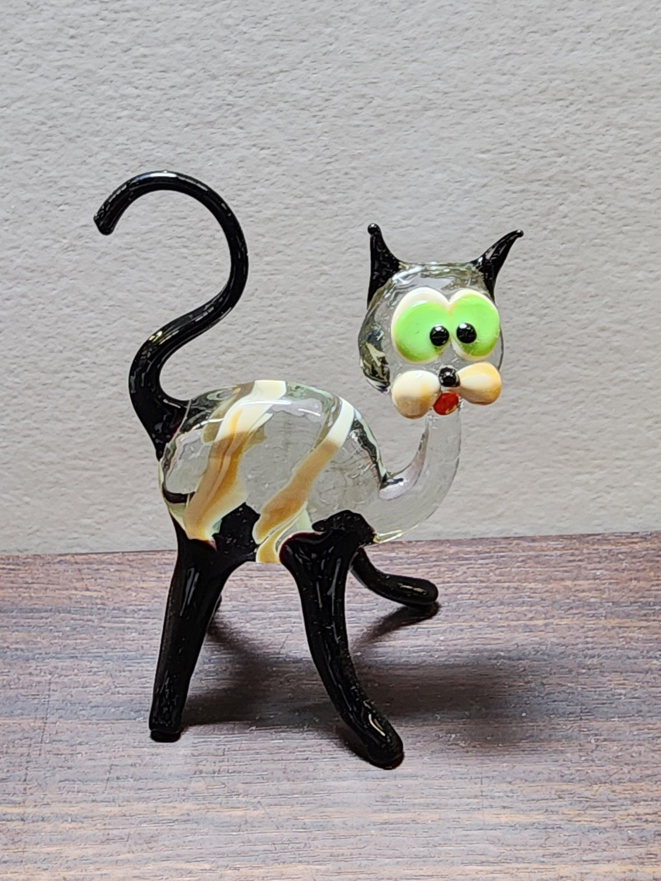 Naturally Colored Glass Figurine - Handcrafted - Cat Design – Glass By ...